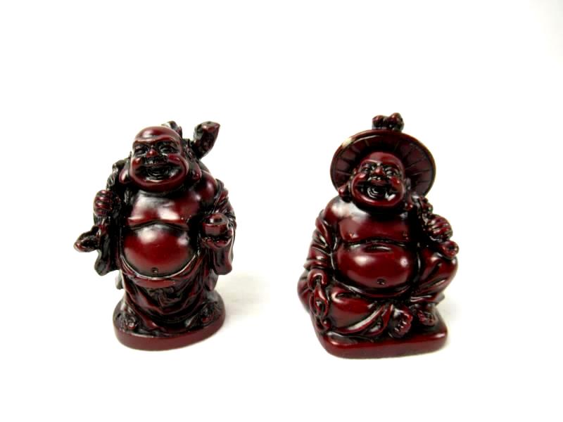 Pair Of Small Laughing Buddha Figurines Burgundy Red Resin Chinese ...