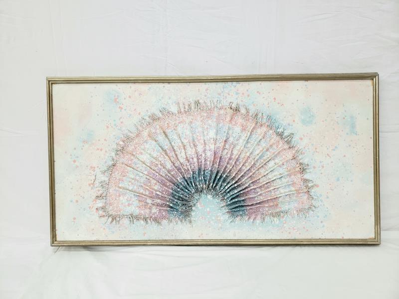 Large S McGrow Framed Burlap Fan Art Painting Pastel 22 Inch By 42 Inch ...