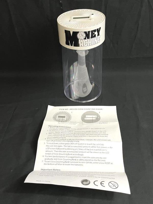 Money Machine Coin Counting Bank Clear Plastic Cylinder LCD Screen On ...